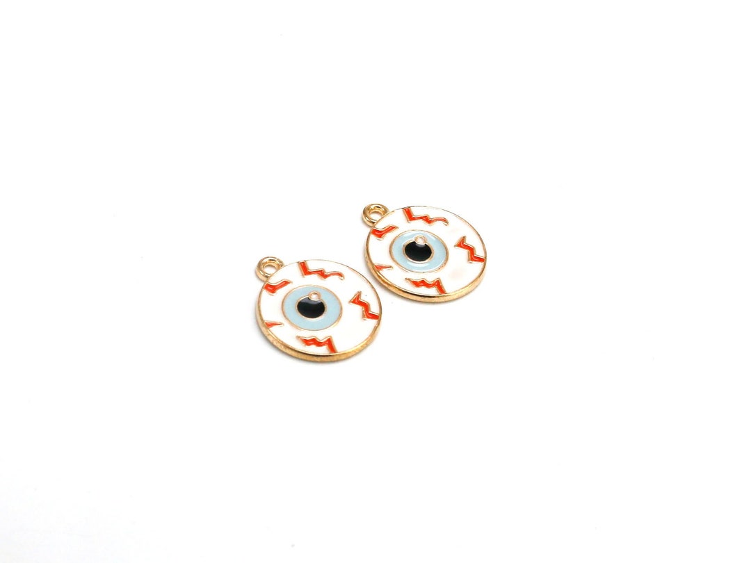 Enamel Eyeball Charm, Zombie Eyeball Charm, Halloween Charms, Gold Tone ...