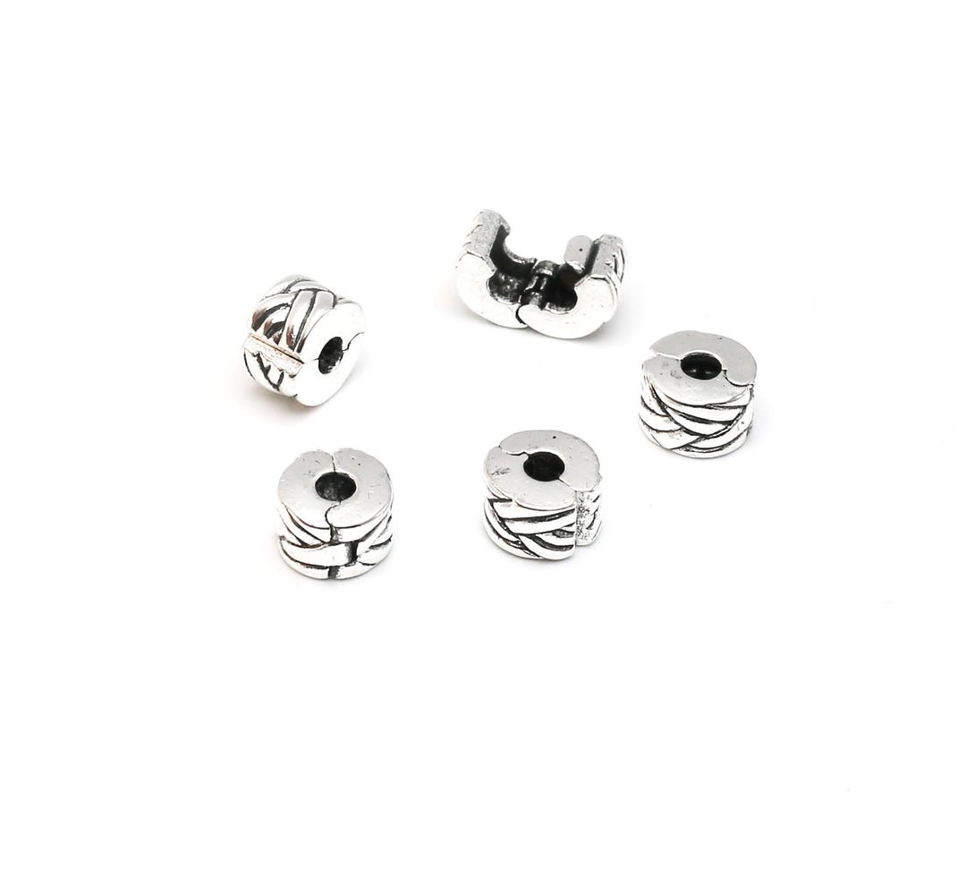 Braid Lace Stopper Beads, Clip Lock Beads, Silver Tone Brass Beads ...