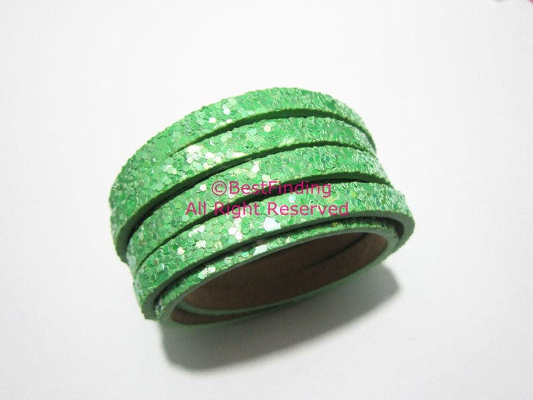 1meter 5x2mm Leather Cord Green Paillette Cover 5mm Flat Leather Cord ...