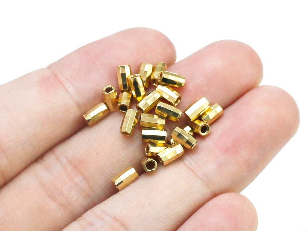 Faceted Tube Brass Beads, Brass Slider Tubes, 5x3mm, Raw Brass Spacer ...