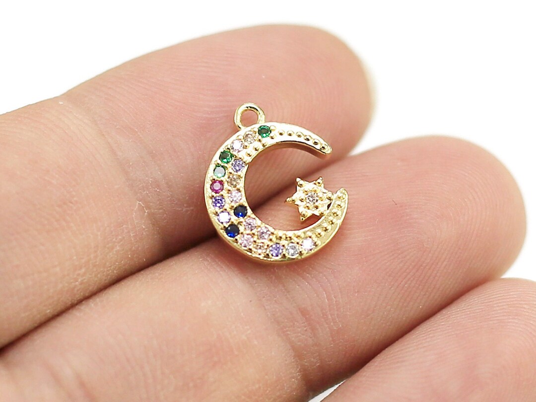 CZ Moon Star Charms, Crescent Moon Earring Charm, Jewelry Making ...