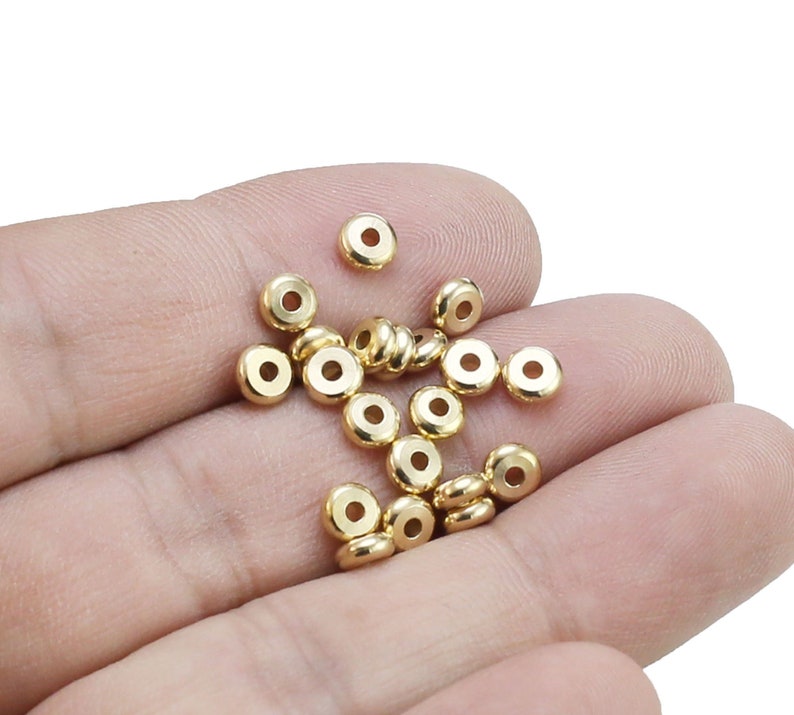 Rondelle Spacer Beads, Brass Round Beads, Solid Seeding Beads, Bracelet ...