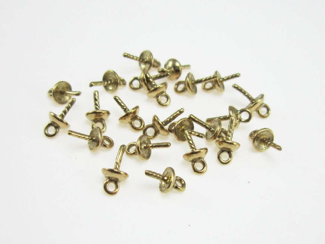 Brass Bail Pins, Tiny Peg Bails, 6.5mm, Eye Pins for Half-drilled Beads ...