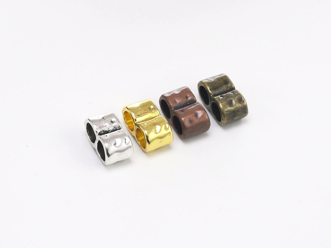10pcs Hammered Leather Sliders, 5mm Round Leather Spacer Beads, Double ...
