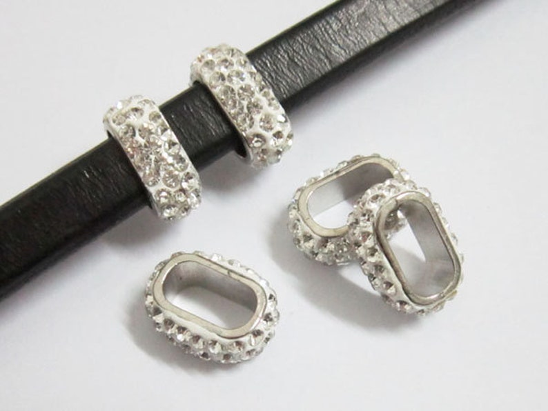 6pcs White Rhinestone Sliders Licorice Leather Findings - Etsy