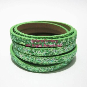 1meter 5x2mm Leather Cord Green Paillette Cover 5mm Flat Leather Cord ...