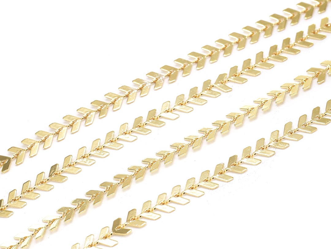 Gold Fishbone Chain, Dainty Leaf Chains, Tiny Leaves Chain, Chevron ...