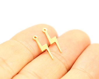 5x20mm 24k Shiny Gold Plated Lightning Charm, Enamel Lightning Charm ...