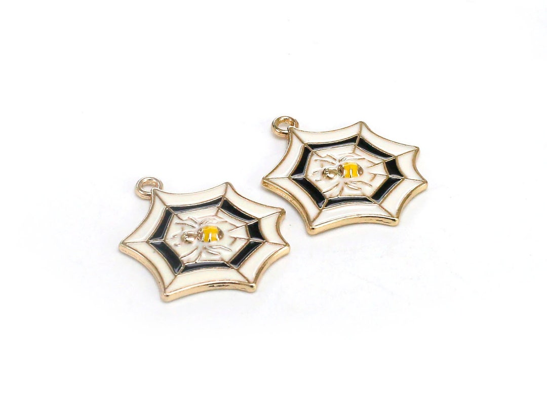 Spider Web Charms, Enamel Halloween Charm, Spider Earring Charms, Gold ...