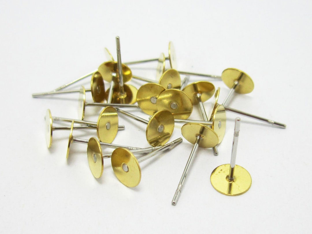 Round Pad Earring Posts, Brass Earring Studs, 6x12mm, Earring ...