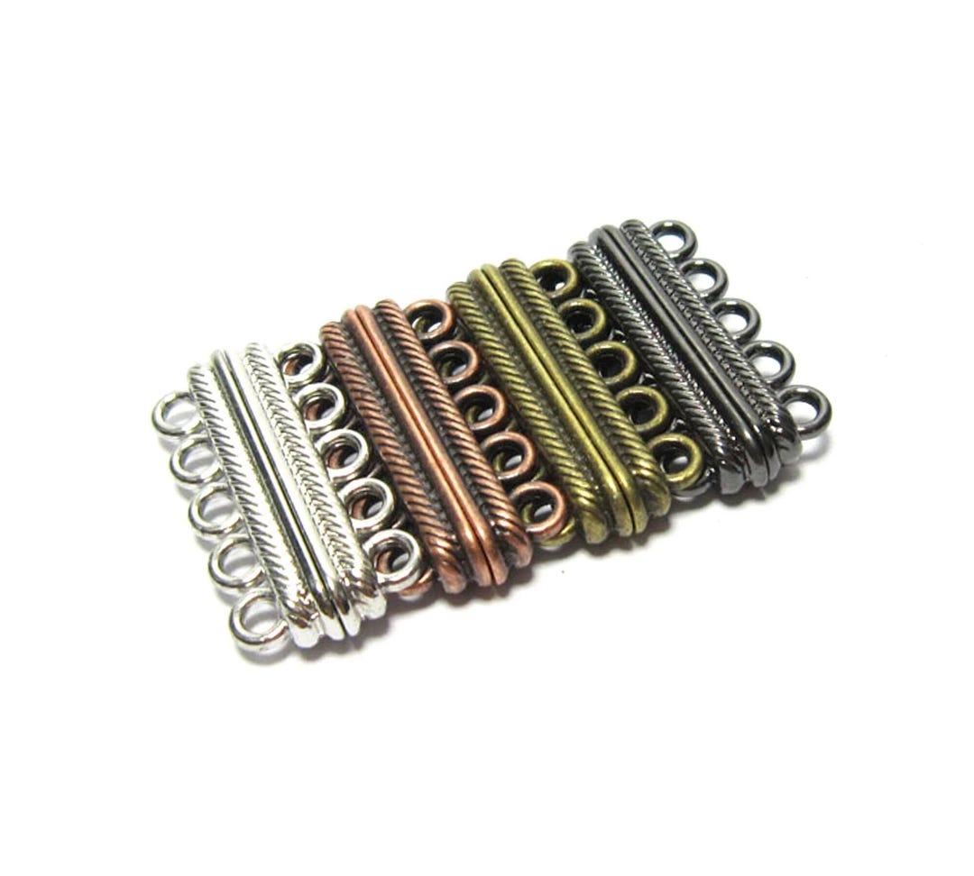 5pcs Ribbed Loop Clasp, Beaded Bracelet Connector, 5 Strands, Multi ...