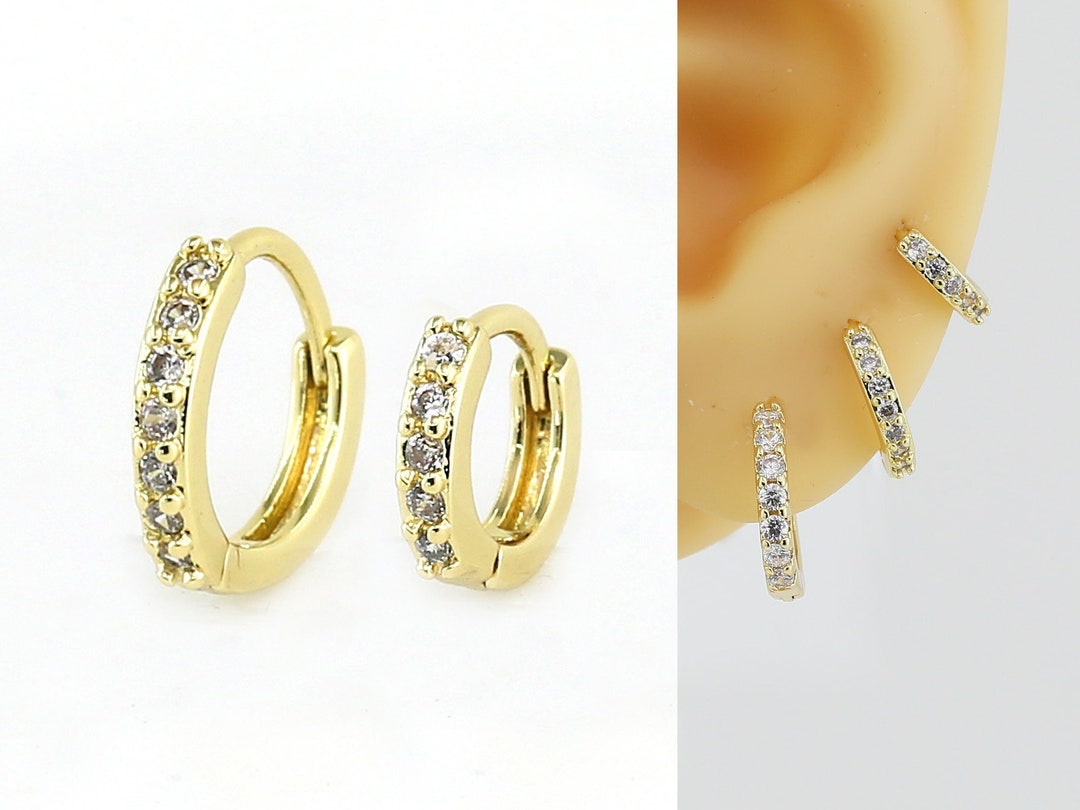 CZ Ear Hoops, Small Huggie Hoops, Stacking Earrings Making, Cartilage ...