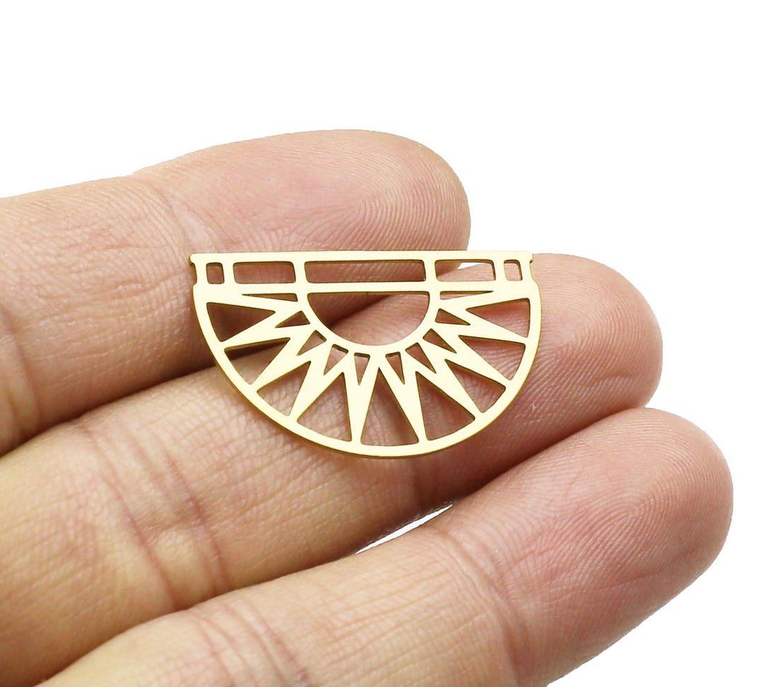 Brass Sun Charm, Half Round Connector, Earring Findings, DIY Ornament ...