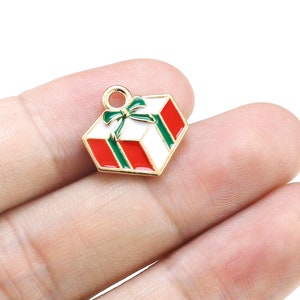 10pcs, Present Charms, Enamel Gift Box Charm, Christmas Earring Charms ...