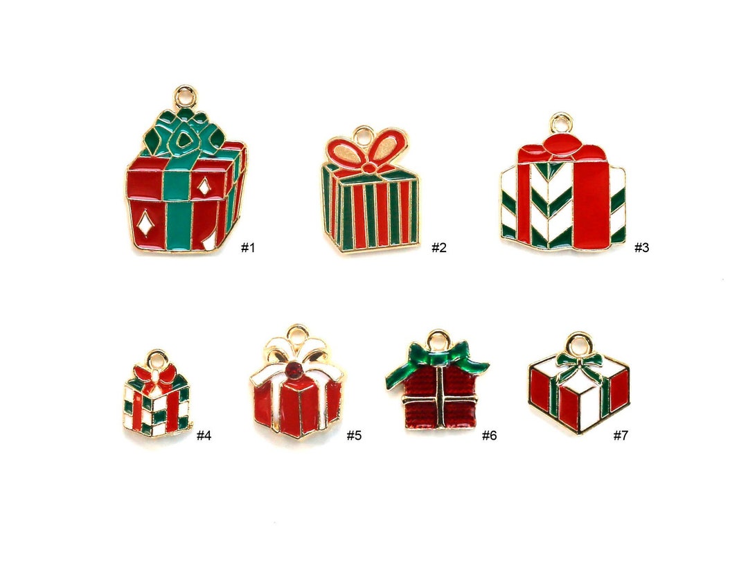 10pcs, Present Charms, Enamel Gift Box Charm, Christmas Earring Charms ...