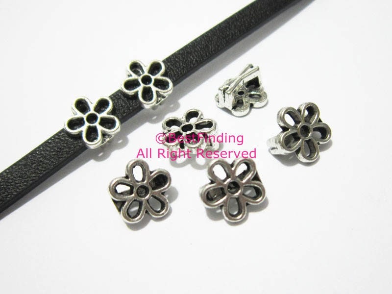 10pcs 5mm Flat Leather Findings Hollow Flower 5x2mm Leather Slider ...