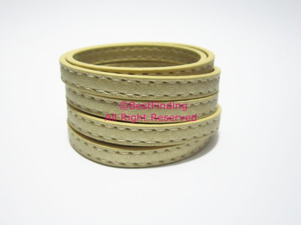 Leather Cord 6x2mm Gold Leather Cord Stitched 6mm Flat Leather - Etsy