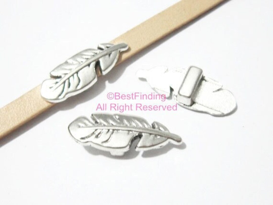 5pcs Feather Bar Sliders, 5mm Flat Leather Beads, 5x2mm Feather Tube ...