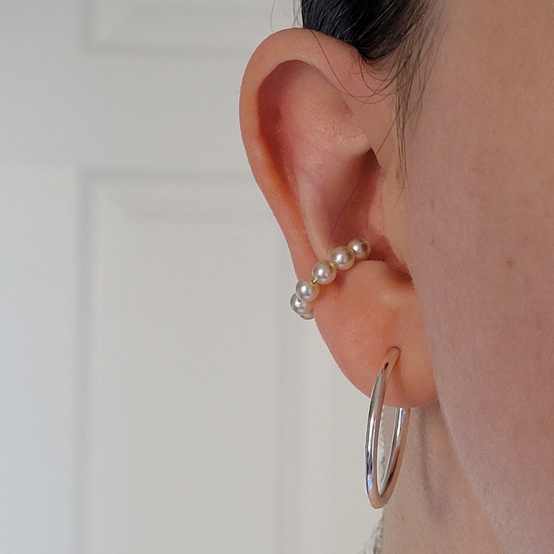 Large Beaded Pearl Ear Cuff, Sterling Silver Wire Cuff With Synthetic Pearl Beads - Etsy UK