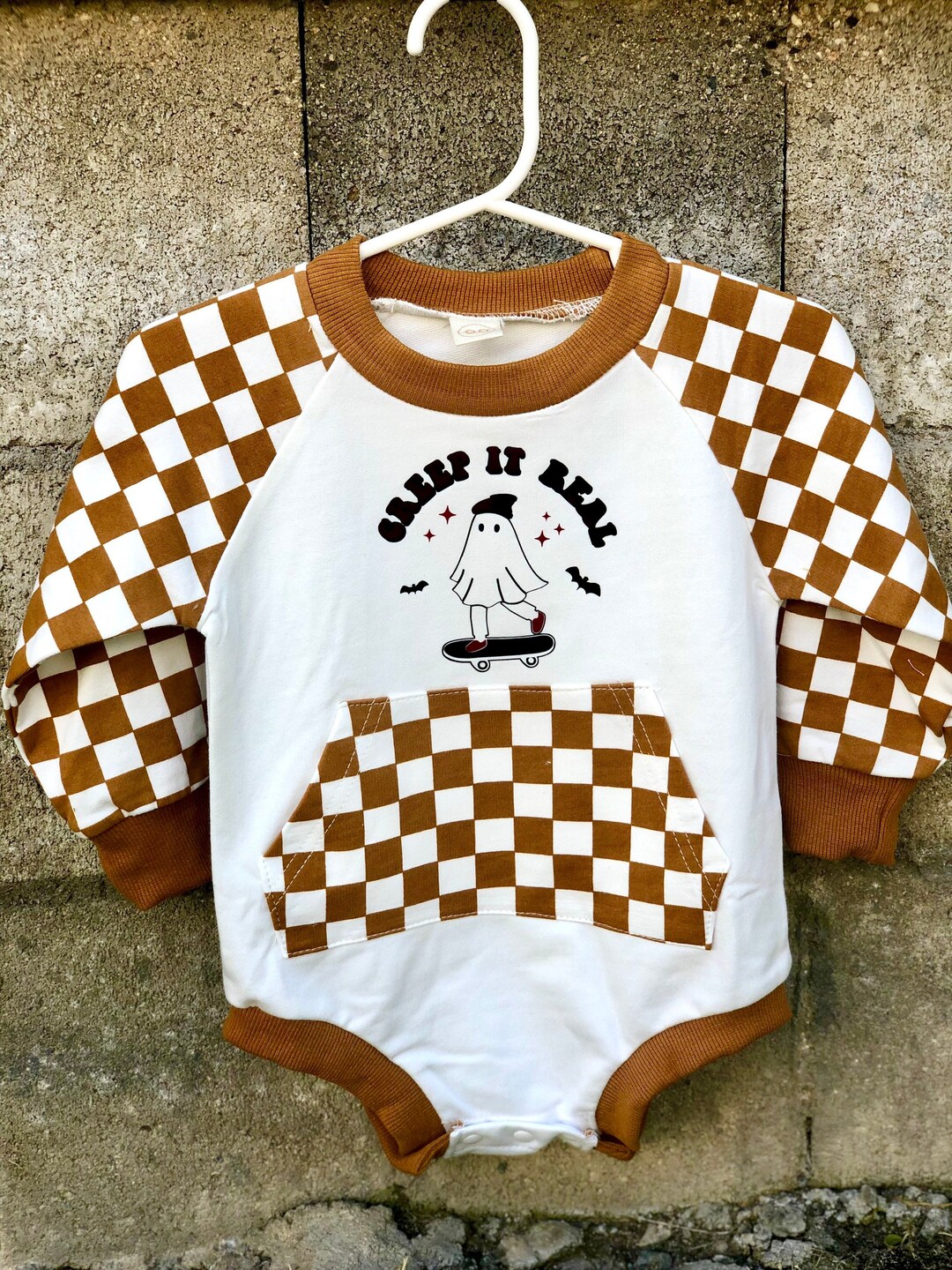 Creep It Real Baby Checkered Halloween Romper / Fall / Mustard - Etsy