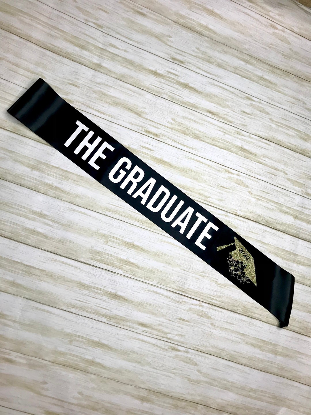 Graduation Sash/ the Graduate Black Sash With Gold Glitter Flower ...