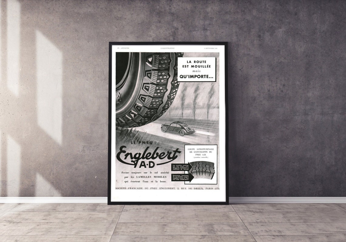 Englebert Car Tires / Celtique Cigarettes, Double-sided Vintage Poster ...