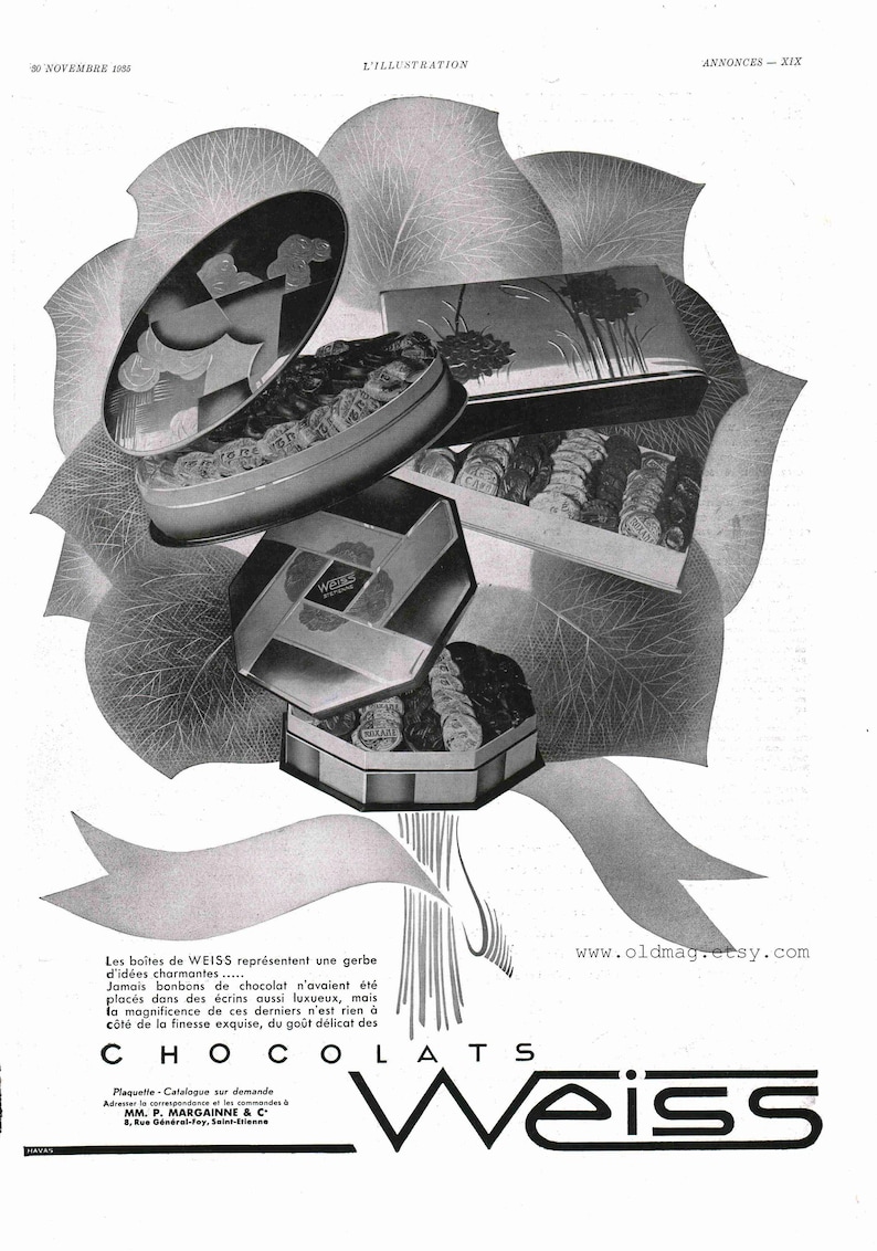 Chocolate Weiss Vintage Poster, 1935 French Magazine Ad, Original ...