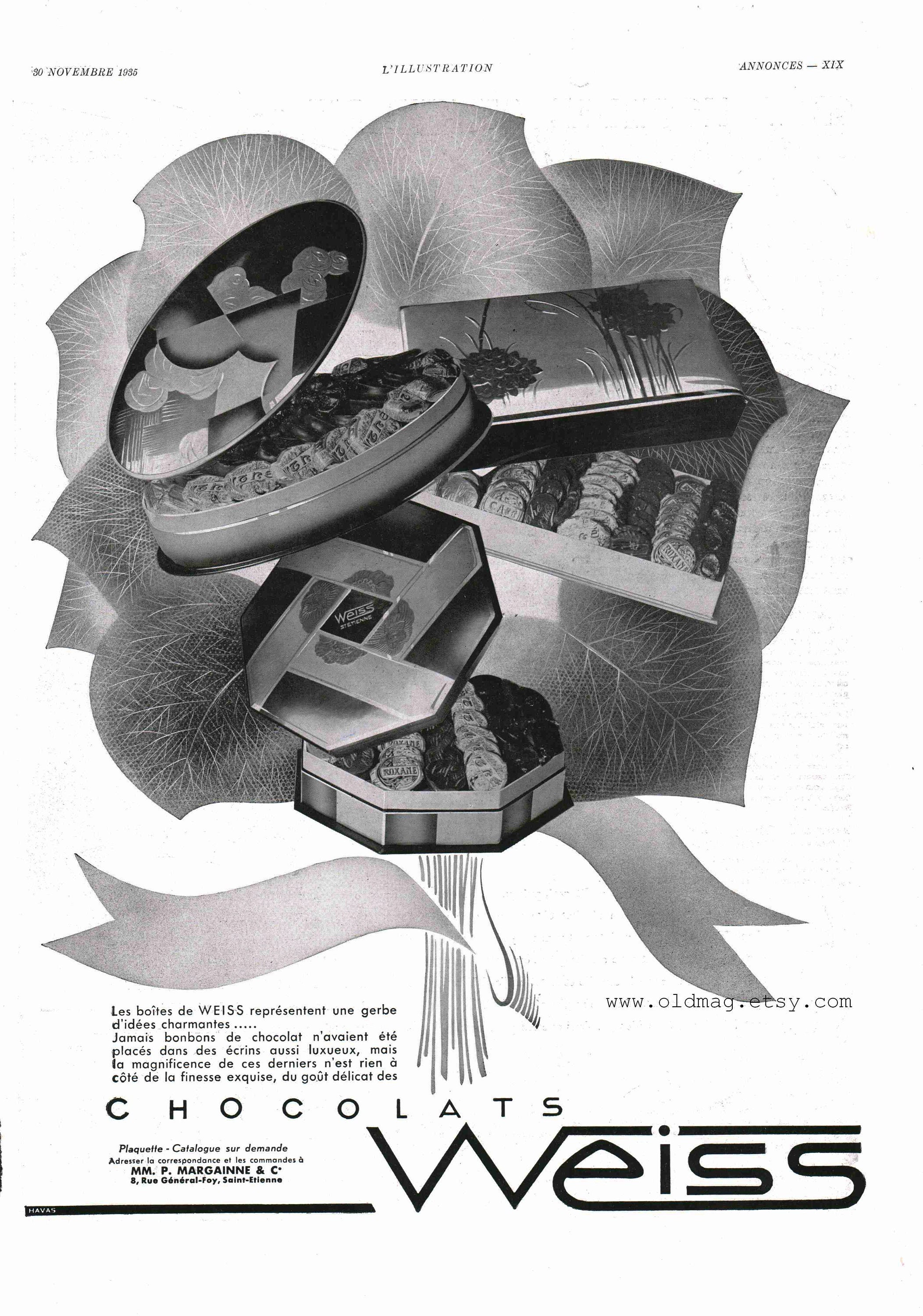 Chocolate Weiss Vintage Poster, 1935 French Magazine Ad, Original ...