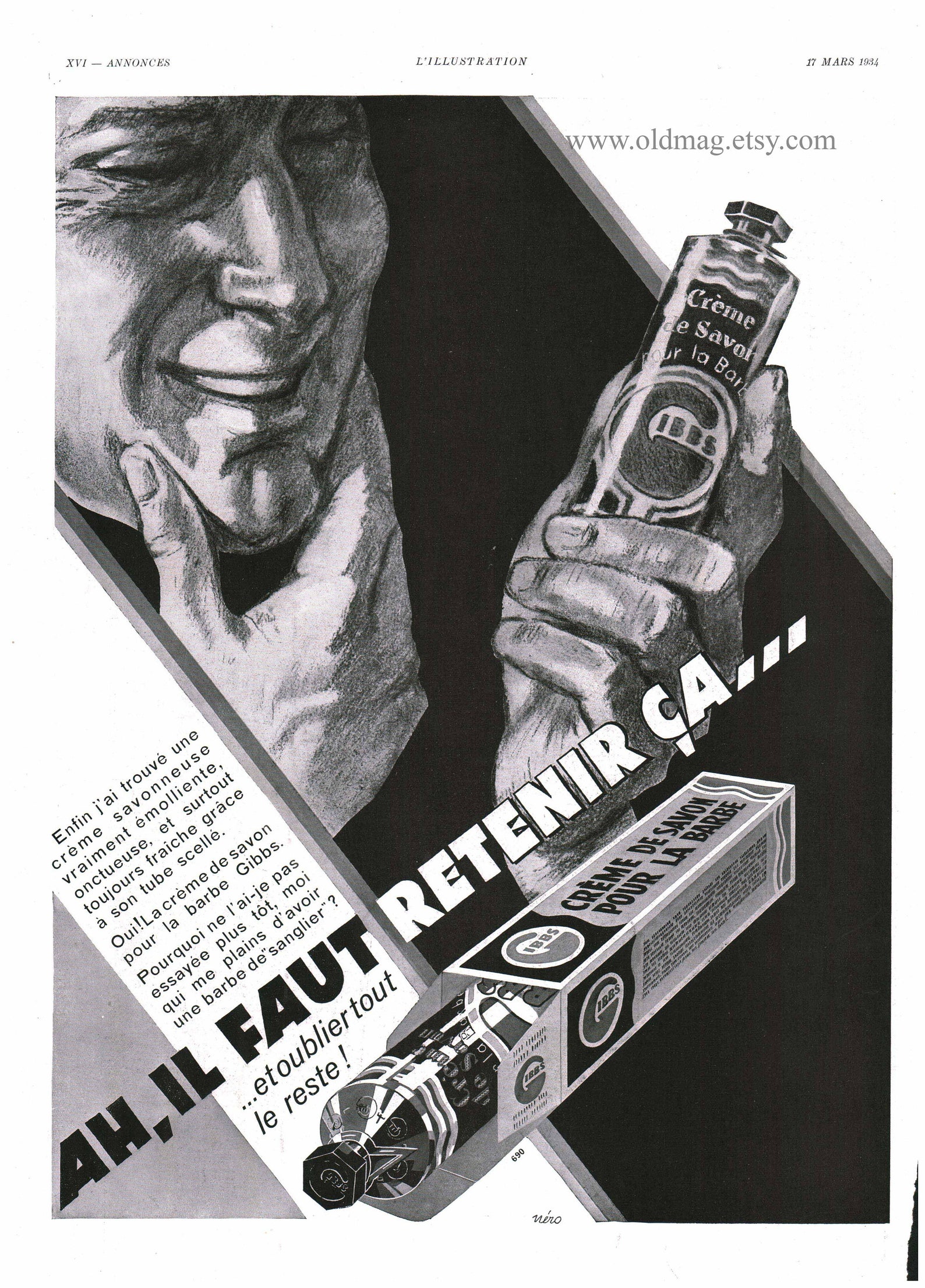 Gibbs Shaving Cream Vintage Poster. Men Toiletry Ad, Man Shaving Old ...