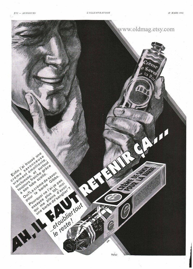 Gibbs Shaving Cream Vintage Poster. Men Toiletry Ad, Man Shaving Old ...