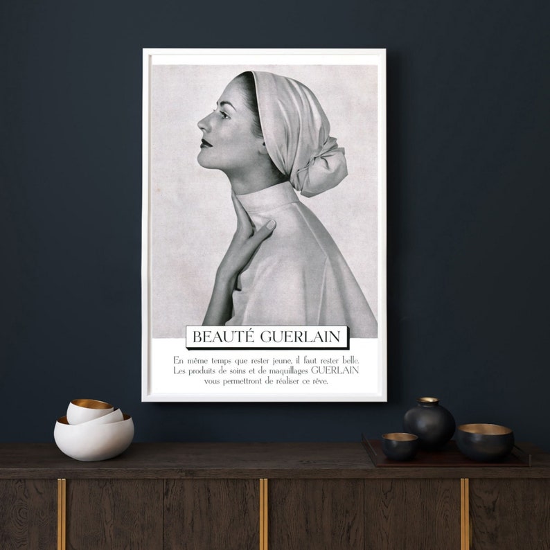 Guerlain Make up Cosmetics Vintage Poster, French Magazine Ad Black and ...