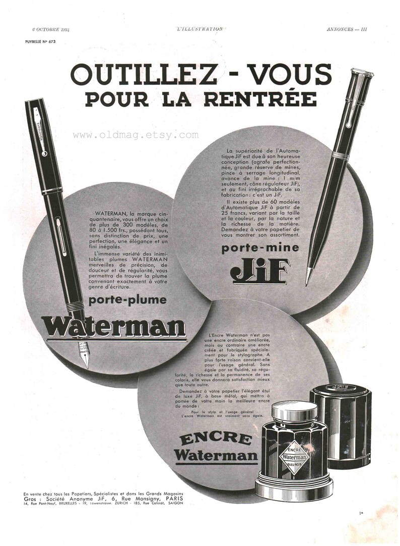 Byrrh Aperitif Drink / Waterman Fountain Pen, Double-sided Vintage ...