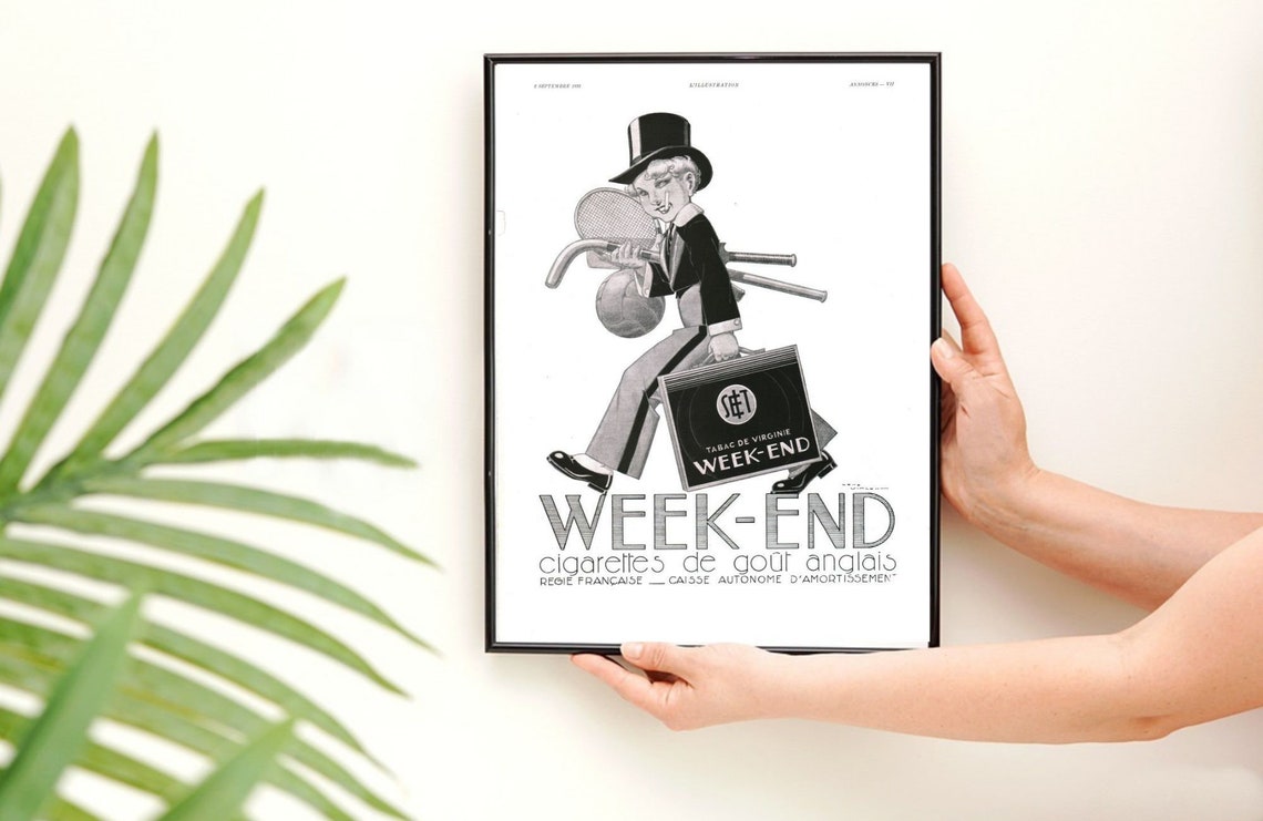 Weekend Cigarettes Wall Art Poster. Sport Ad, Tennis Golf French Pub ...
