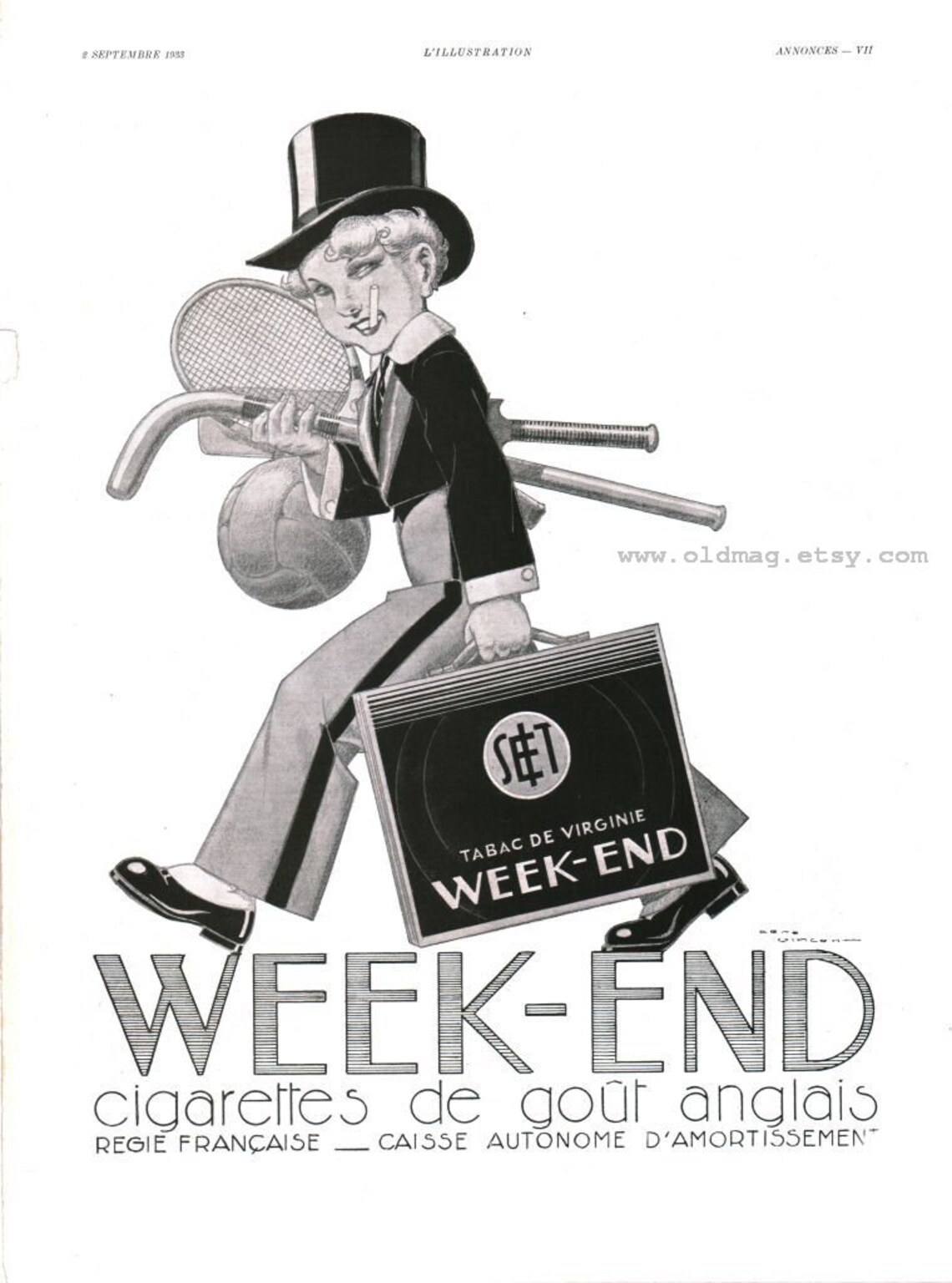 Weekend Cigarettes Wall Art Poster. Sport Ad, Tennis Golf French Pub ...