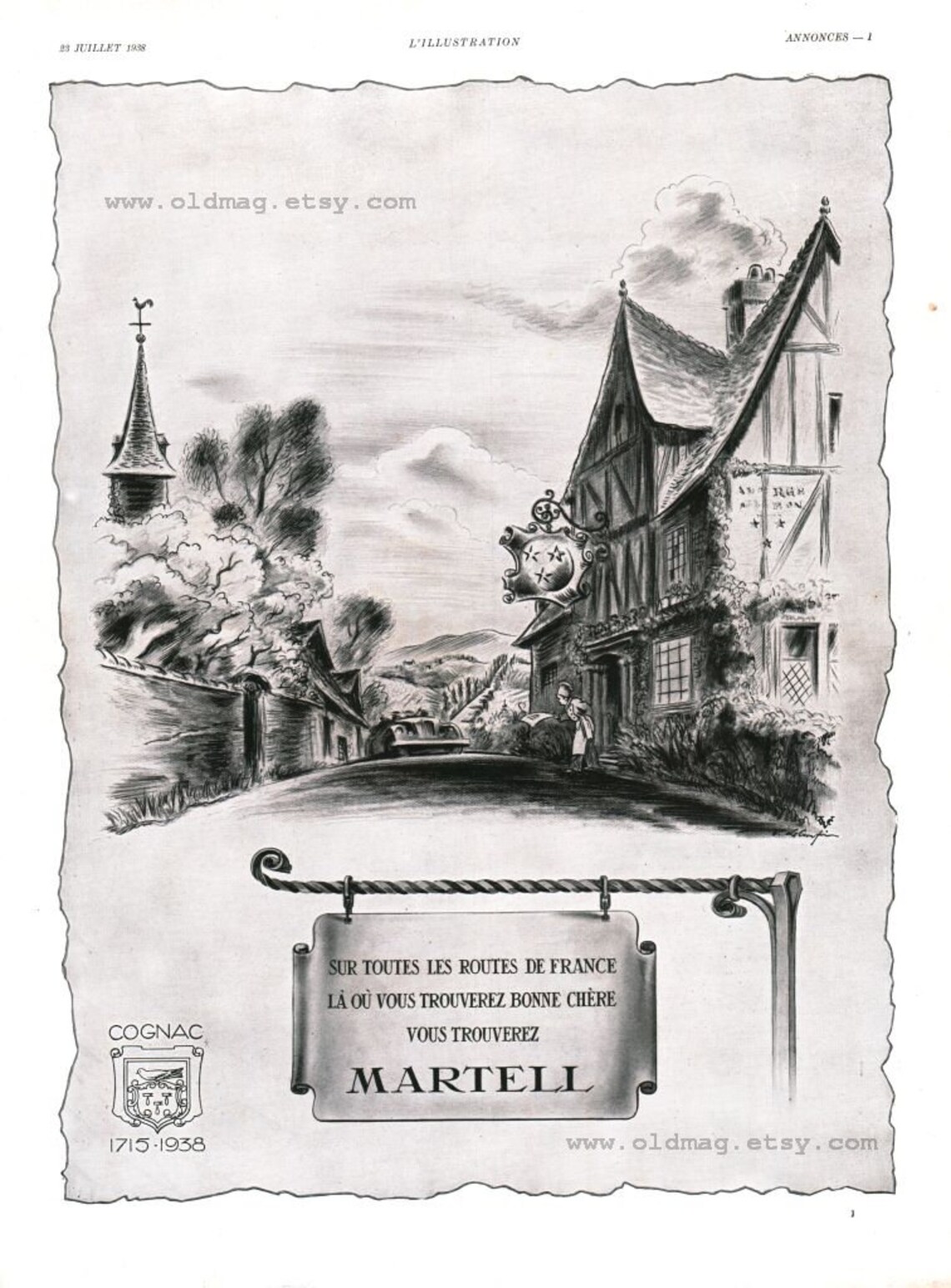 Cognac Martell Vintage Ad, Original Art Deco Vintage Advertising, 1938 ...