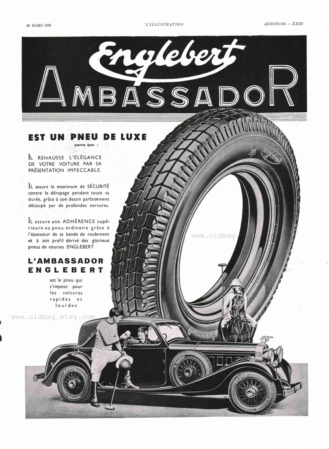 Englebert Ambassador Car Tires Vintage Poster, 1935 Ad Print ...
