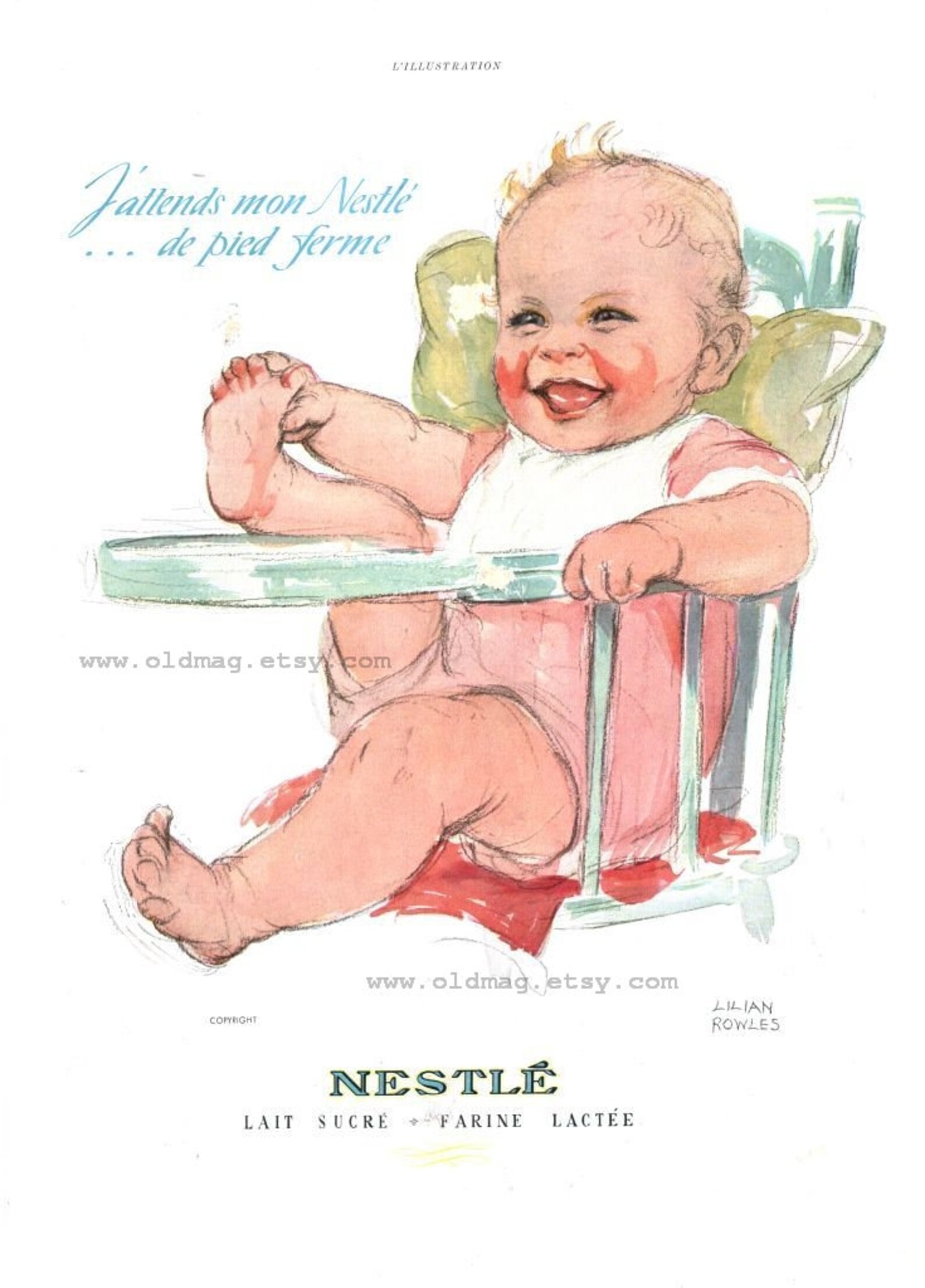 Nestle Baby Milk Poster, 1938 Illustration by Lilian Rowles Baby ...