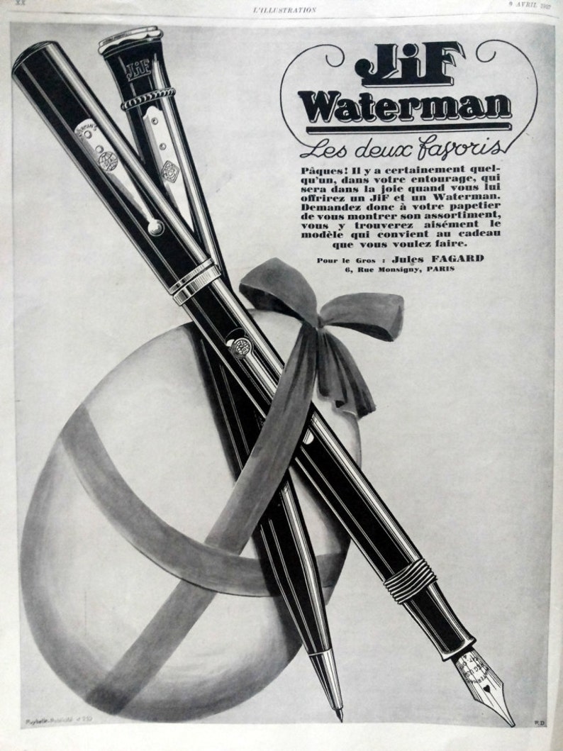 Jif Waterman Fountain Pen Poster, Original Advertising Page, French ...