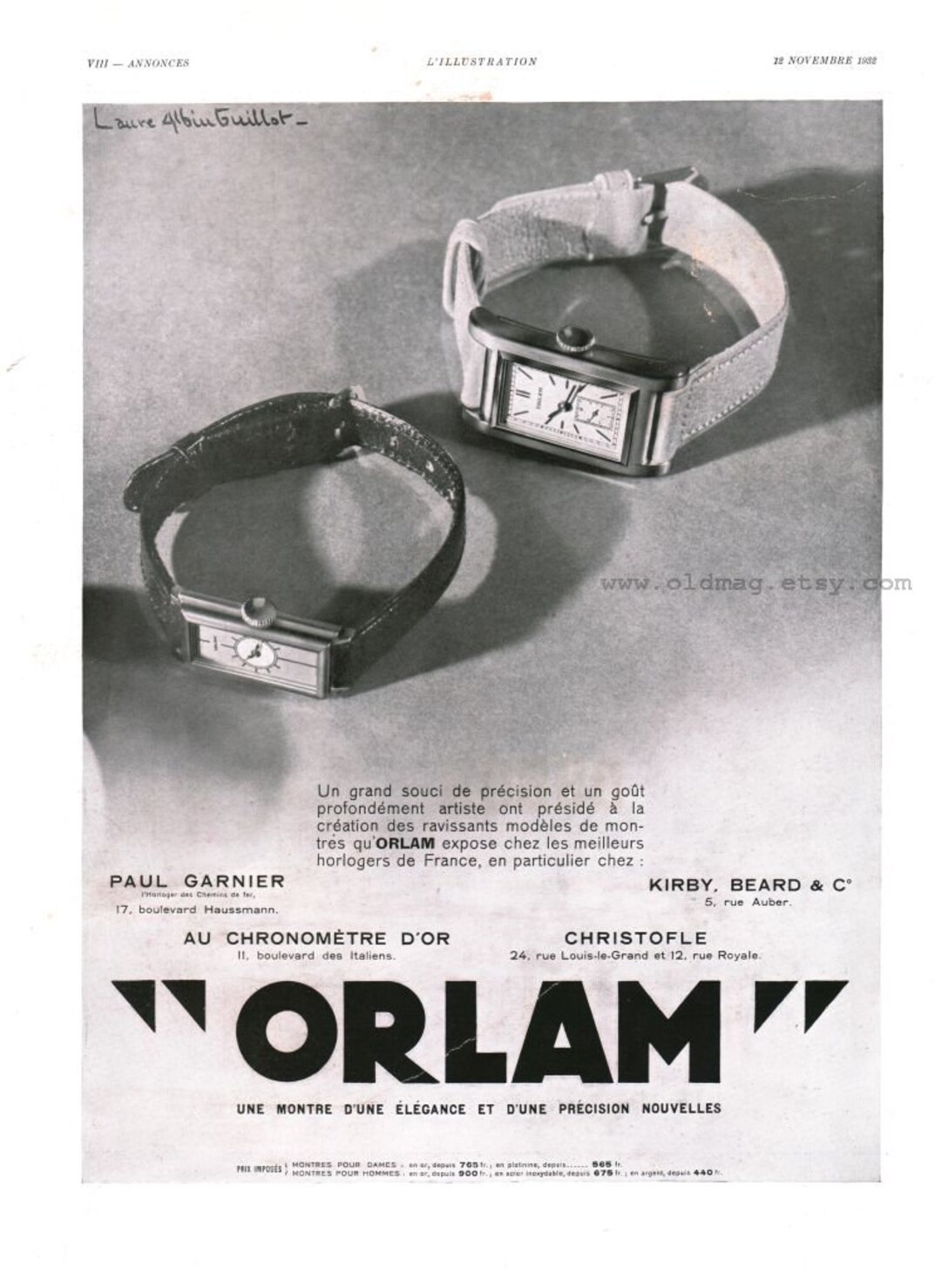 Orlam Watches Vintage Poster | 1932 French Art Deco Vintage Advertising ...