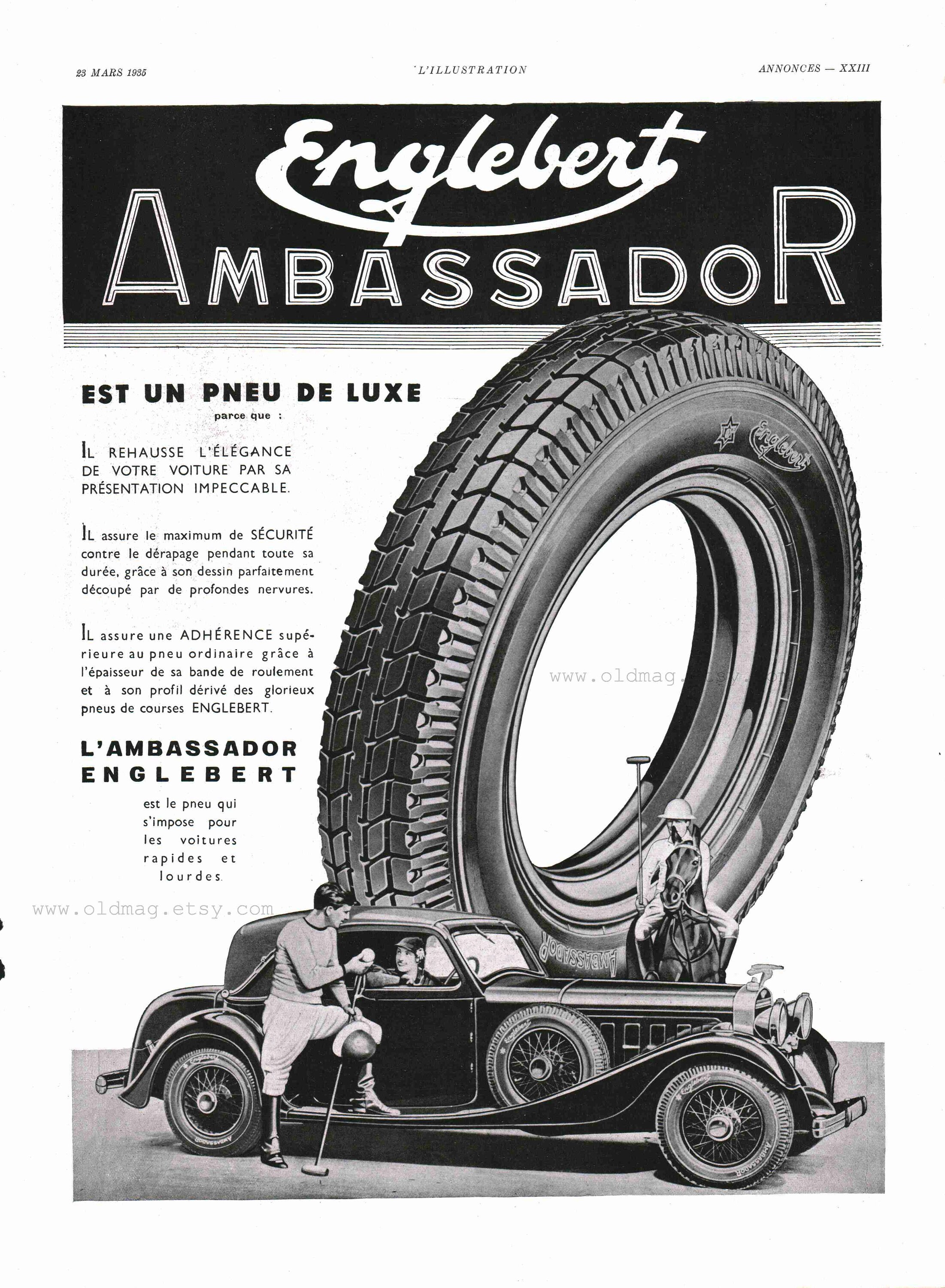 Englebert Ambassador Car Tires Vintage Poster 1935 Ad Print - Etsy