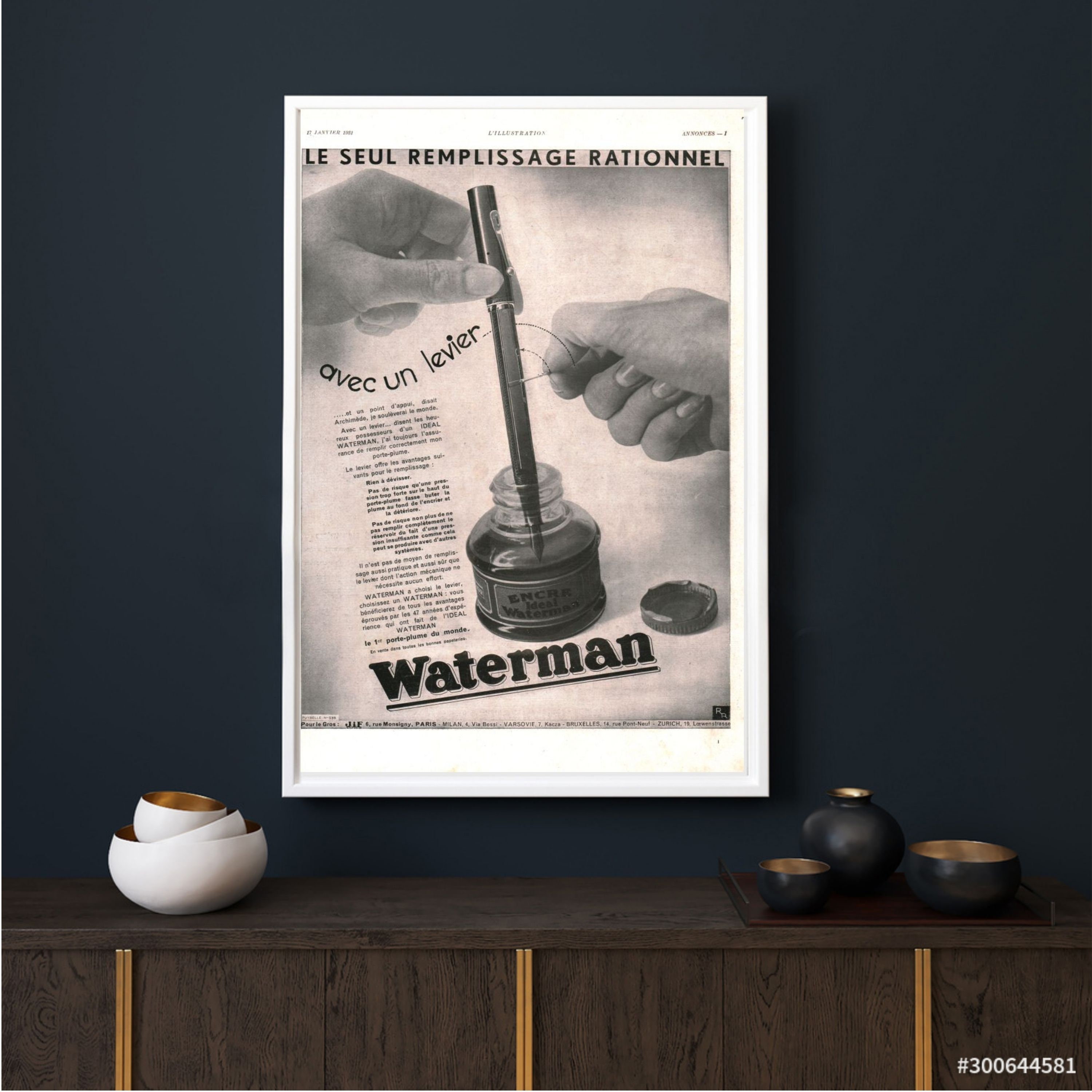 Waterman Fountain Pen Poster, Original Vintage Ad, French Magazine ...