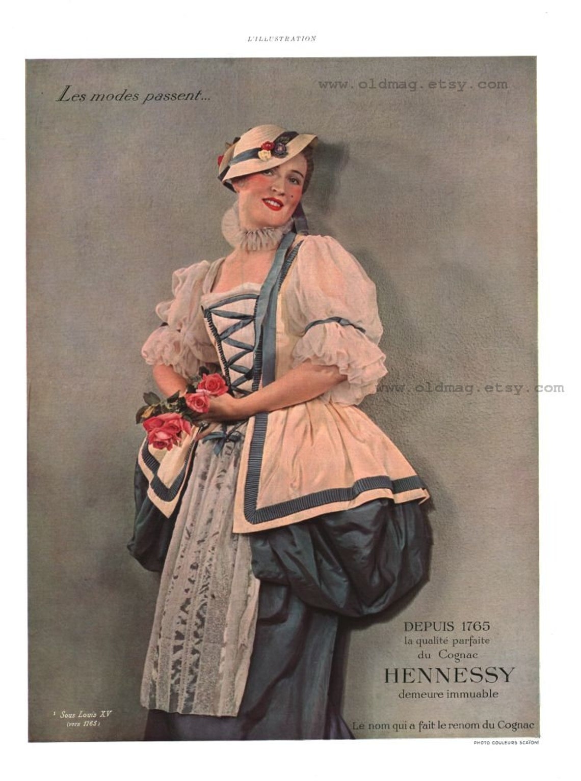 Cognac Hennessy Tear Sheet Vintage Poster. 1935 French Lady ...