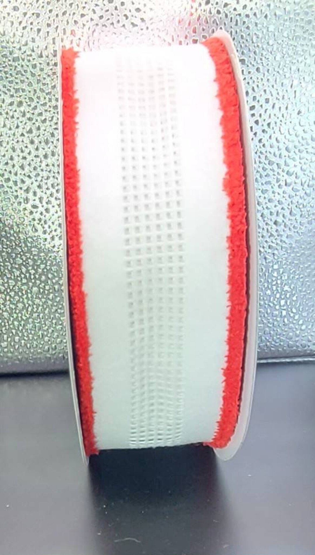 2.5" X 10 Yards White With Red Edge Ribbon,chenille Edge Mesh Wired ...