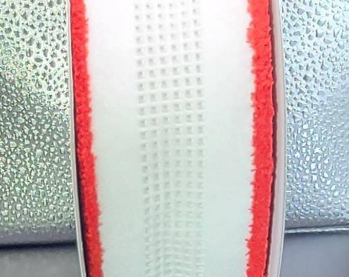 2.5" X 10 Yards White With Red Edge Ribbon,chenille Edge Mesh Wired ...