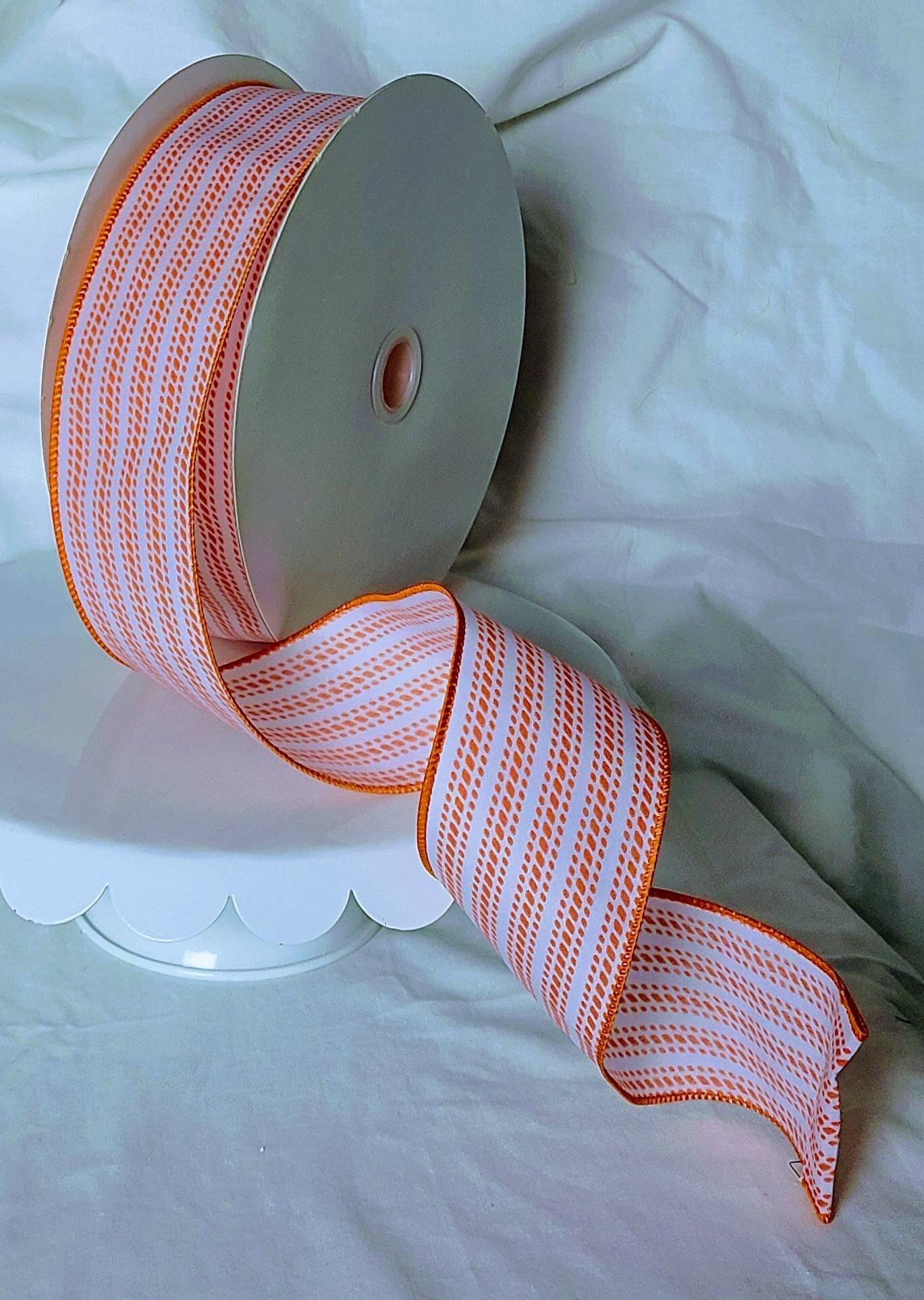 Ribbon, Orange & White Ribbon, Dotted Stripe Ribbon, Craft Supplies ...