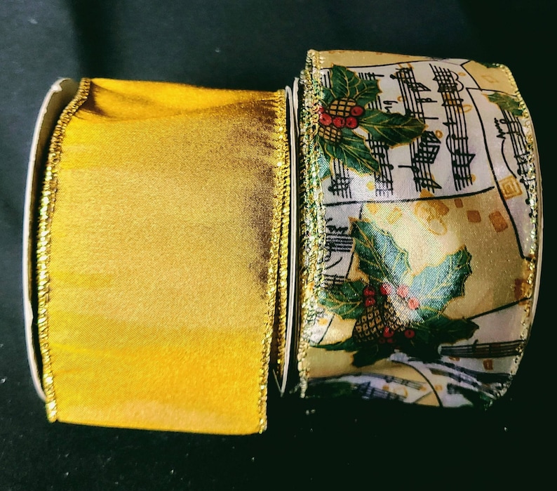 2 Roll Bundle of Elegant Christmas Ribbon, Sheer Musical Notes Ribbon ...