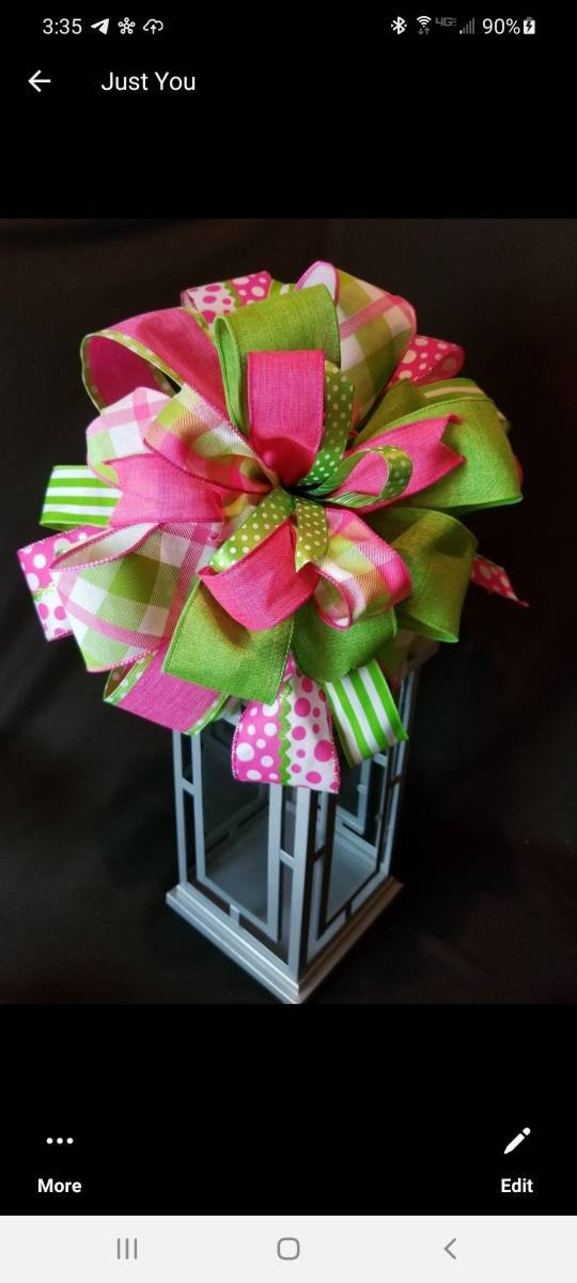 Spring/summer Pink and Green Bow, Front Porch Decor, Lantern Decor ...