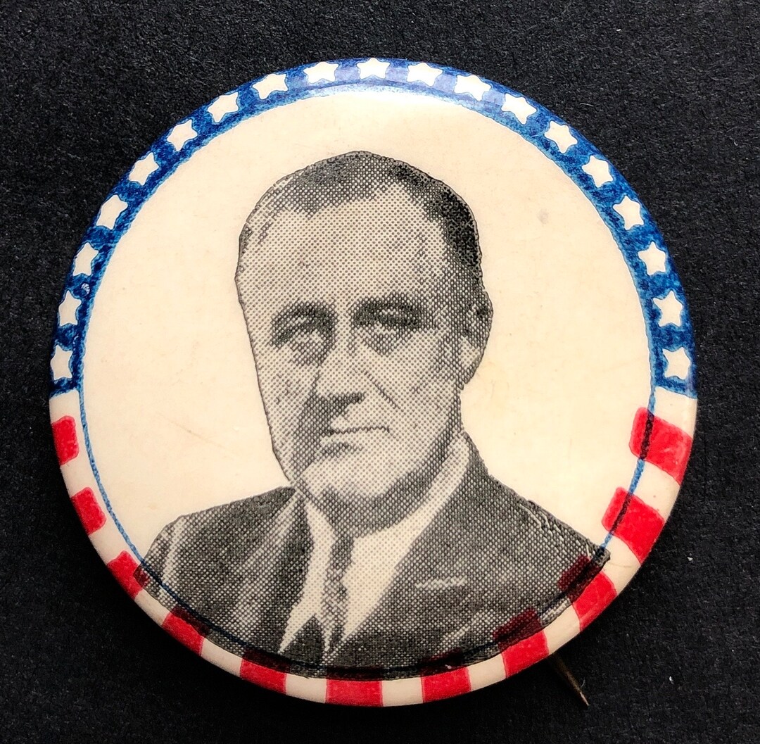 1940 Pinback Button, Franklin D. Roosevelt Presidential Campaign, Black ...