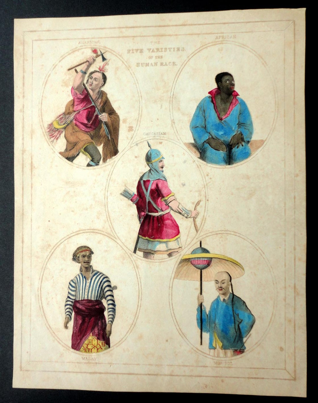 1835 American Print " the Five Varieties of the Human Race " by ...