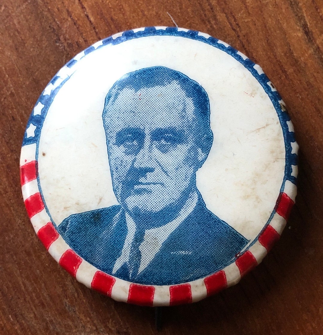 1944 Pinback Button, Franklin D. Roosevelt Presidential Campaign, Blue ...